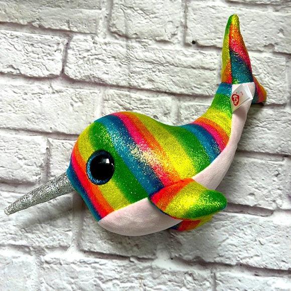 Toys | Ty Beanie Boo Nori Narwhal Plush 13 Rainbow Glitter | Poshmark